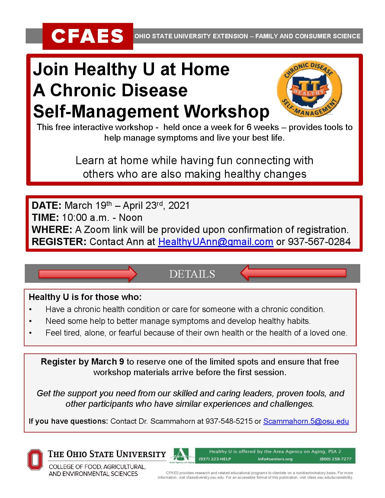 Join Healthy U at Home A Chronic Disease Self-Management Workshop ...