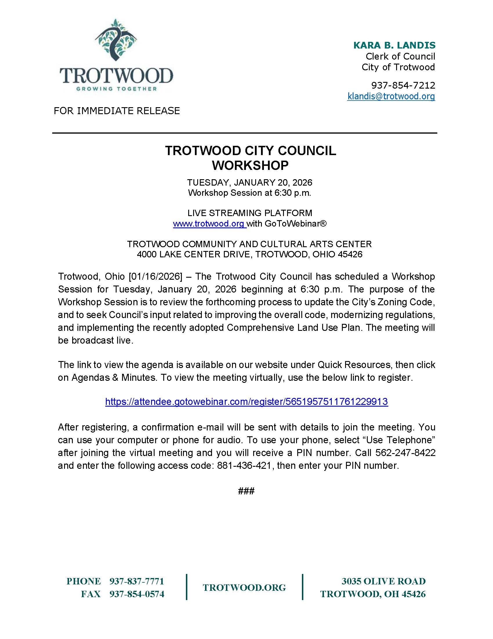 TROTWOOD CITY COUNCIL WORKSHOP - Trotwood, Ohio